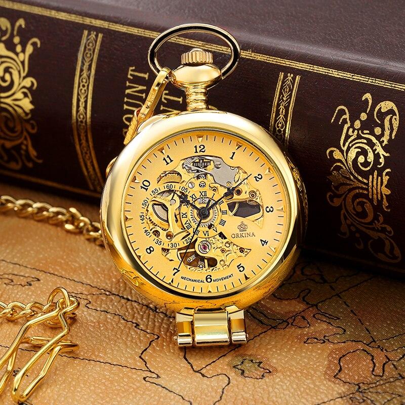 Olaf Orkina Mechanical Skeleton Pocket Watch Golden | Gentleman Rules