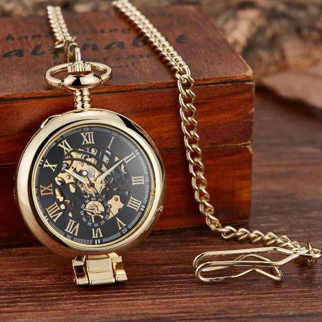 Olaf Orkina Mechanical Skeleton Pocket Watch Golden | Gentleman Rules