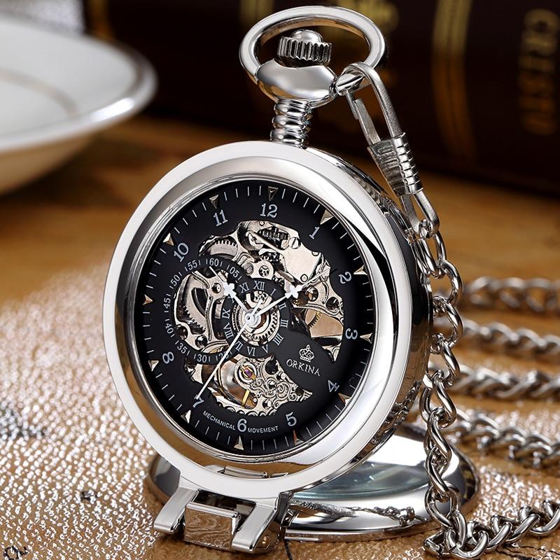 Olaf Orkina Mechanical Skeleton Pocket Watch Silver | Gentleman Rules