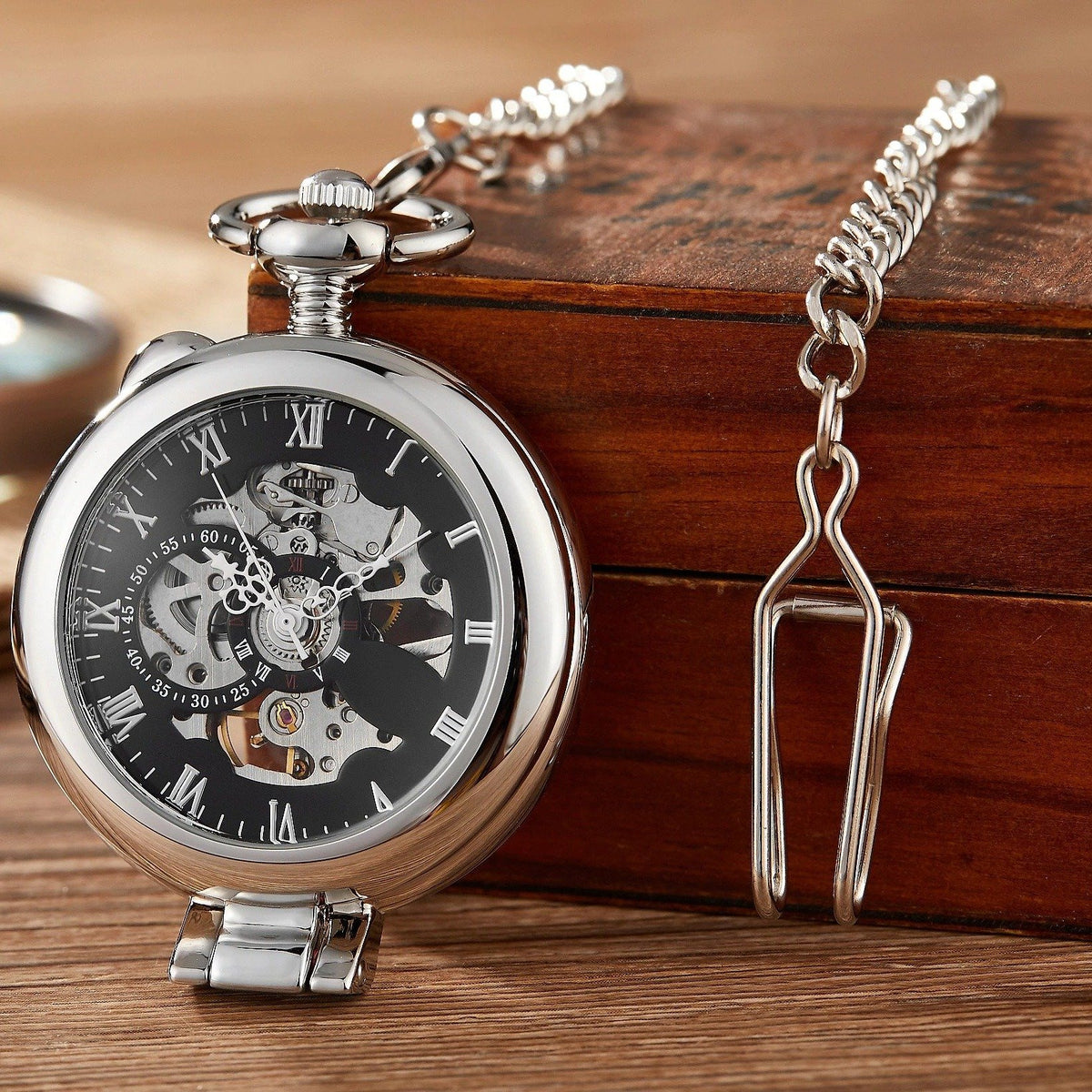 Olaf Orkina Mechanical Skeleton Pocket Watch Silver | Gentleman Rules