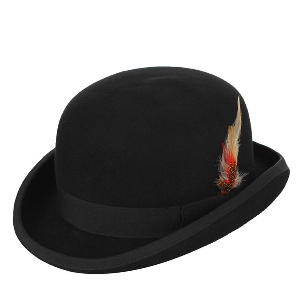 Wool Felt Black Bowler Hat With Feather | Gentleman Rules